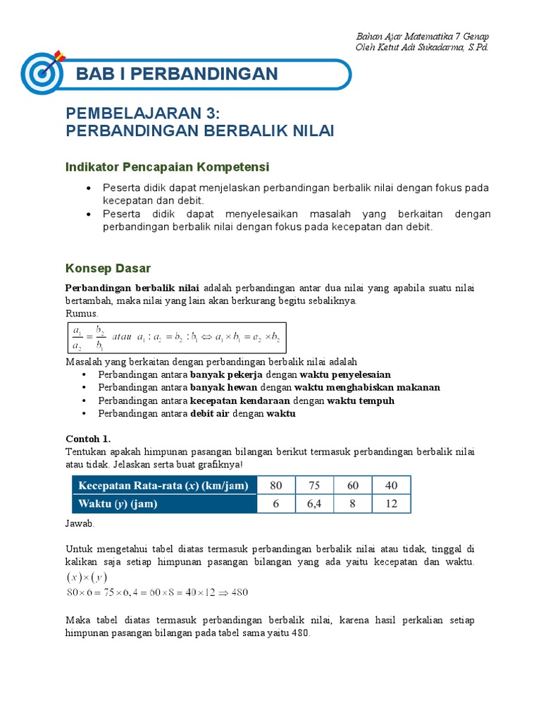 Soal Perbandingan Tiga Variabel Kelas 7 | PDF