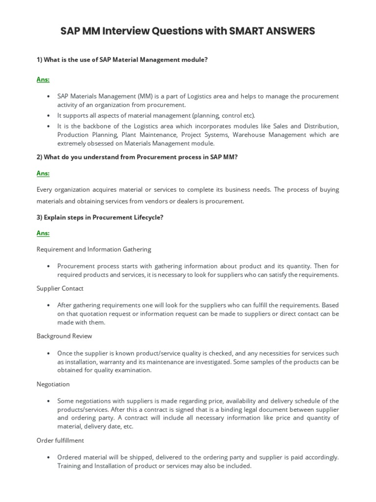 SAP MM Interview Questions With SMART ANSWERS. | PDF | Request For ...