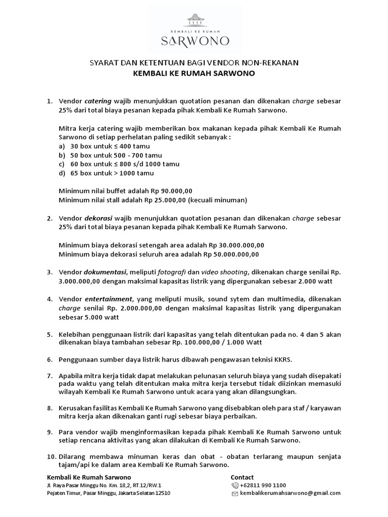 Syarat Vendor Kembali Ke Rumah Sarwono | PDF | Teknologi & Rekayasa