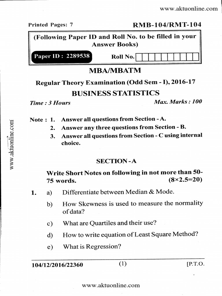 Mba-1-Sem-Business-Statistics-Mba-Aktu-Previous Year Paper | PDF | Chi ...