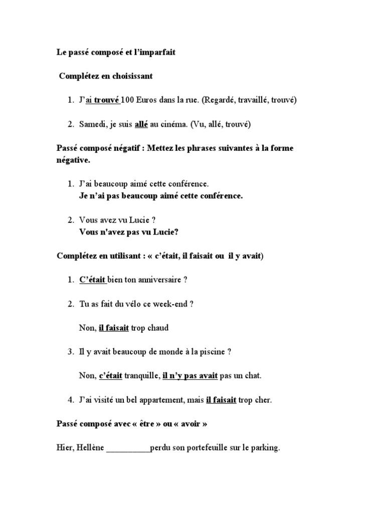 Exercises Passe Compose Et Imparfait | PDF