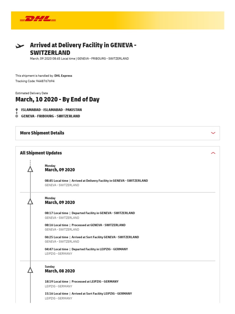 DHL Shipment Tracking Update | PDF | Dubai