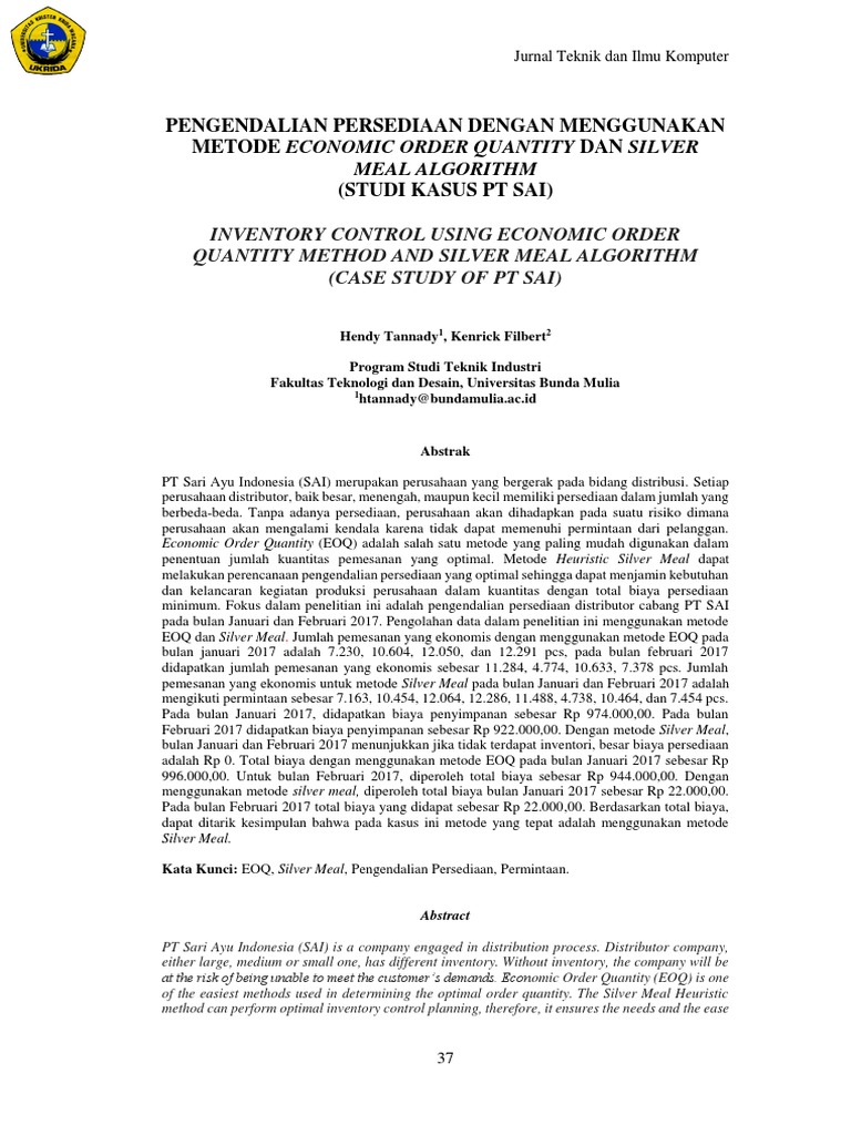 Optimalisasi Persediaan PT SAI: EOQ vs Silver Meal | PDF | Bisnis | Pengelolaan Keuangan & Uang