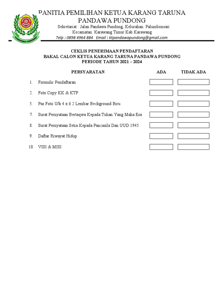 Contoh Formulir Bakal Calon Ketua Karang Taruna | PDF