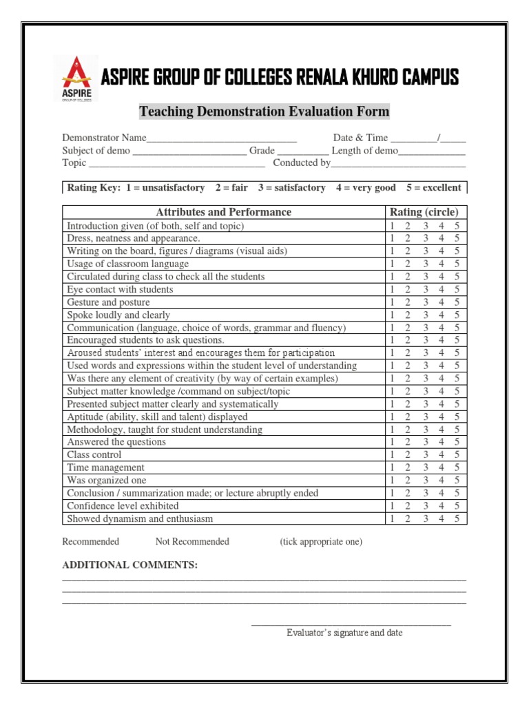 Teaching Demonstration Evaluation Form | PDF | Psychological Concepts | Education Theory