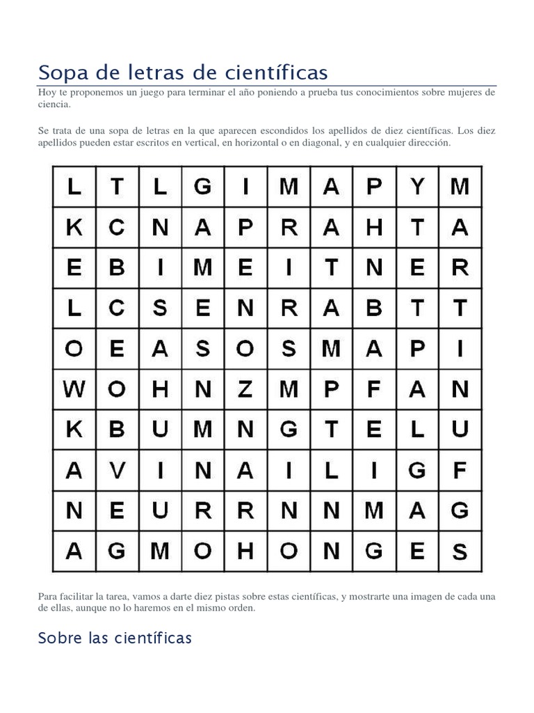 Sopa de Letras de Científicas | PDF