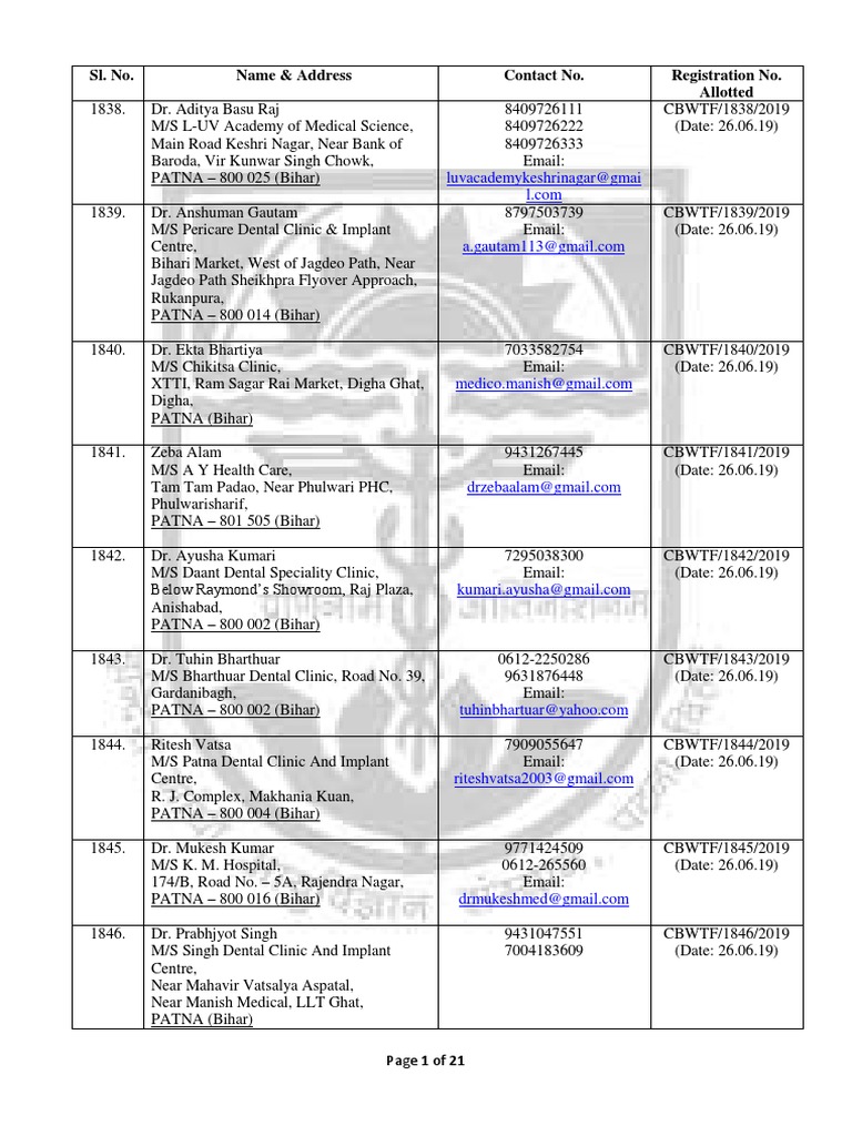 CBWTF Regd. 1838 To 2037 | PDF | Health Sciences | Health Care