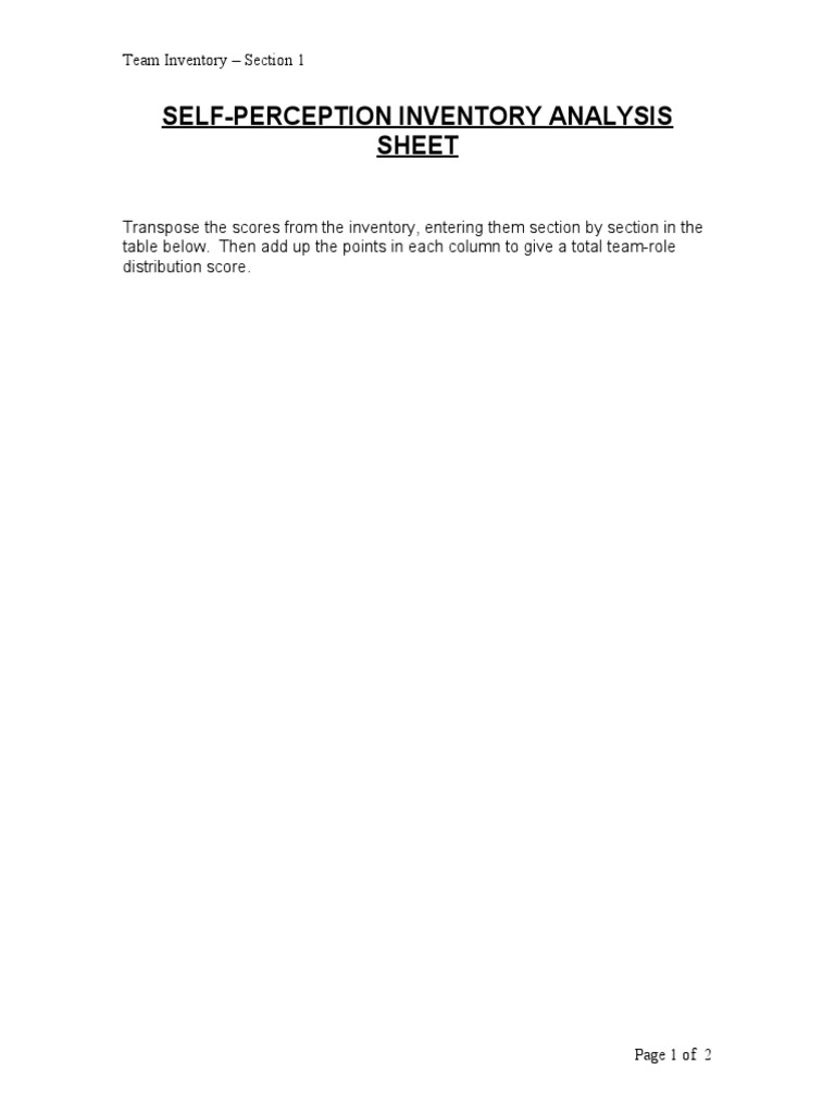Self-Perception Inventory Analysis Sheet | PDF