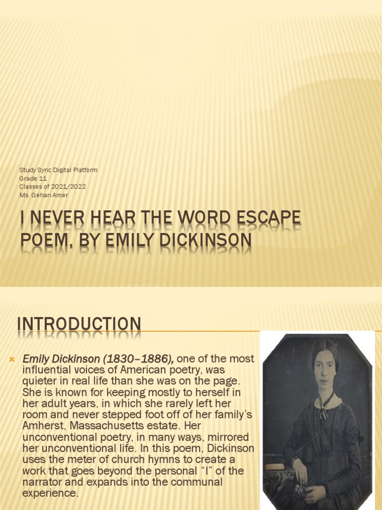 I Never Hear The Word ESCAPE | PDF | Emily Dickinson | Poetry