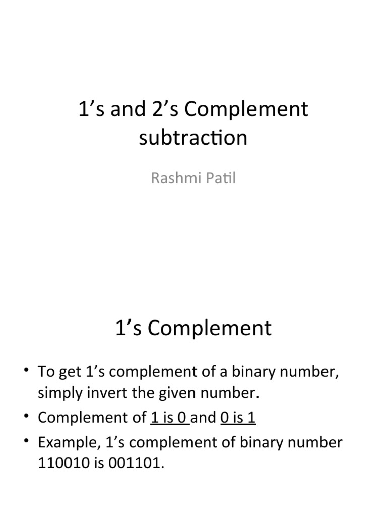 1's and 2's Complement Lecture 3 | PDF | Subtraction | Arithmetic