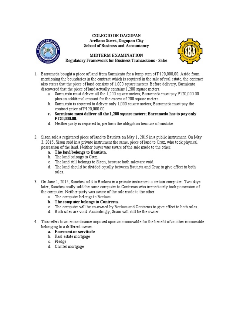 Midterm Examination - RFBT Sales | PDF | Foreclosure | Legal Liability
