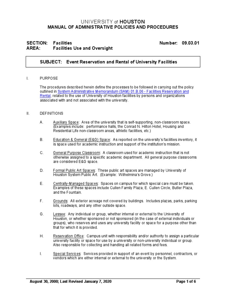 Manual of Administrative Policies and Procedures SECTION: Facilities Number: 09.03.01 Area ...