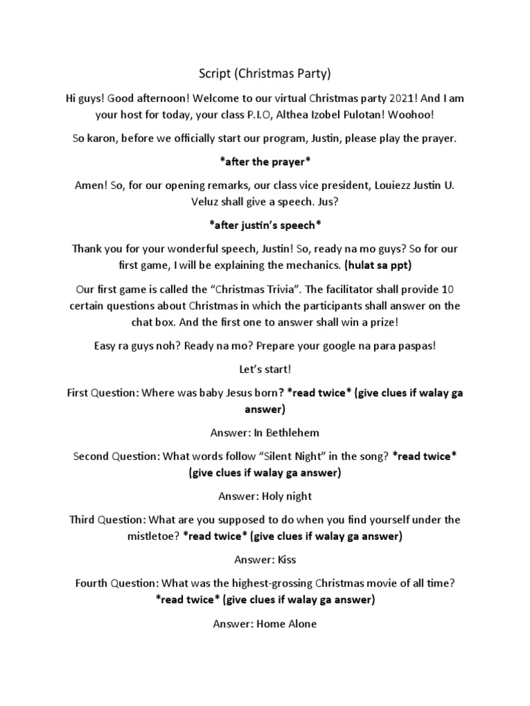 Script Christmas Party | Download Free PDF | Christmas | Holidays