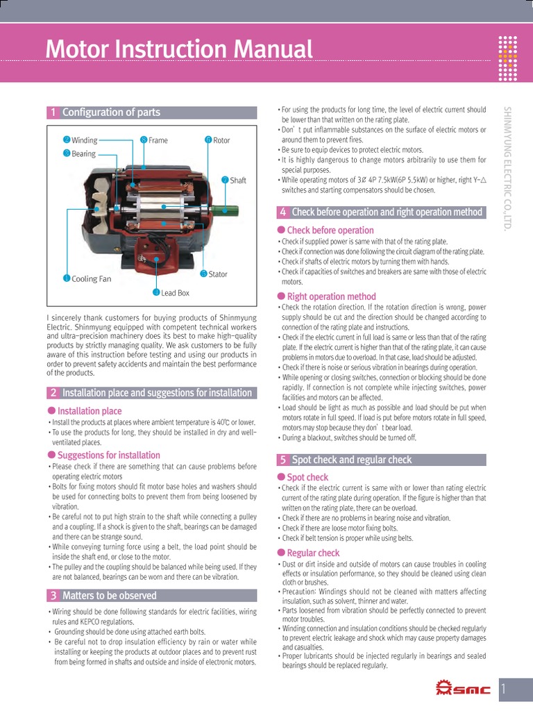 Motor Instruction Manual: 1 Configuration of Parts | PDF | Electric ...