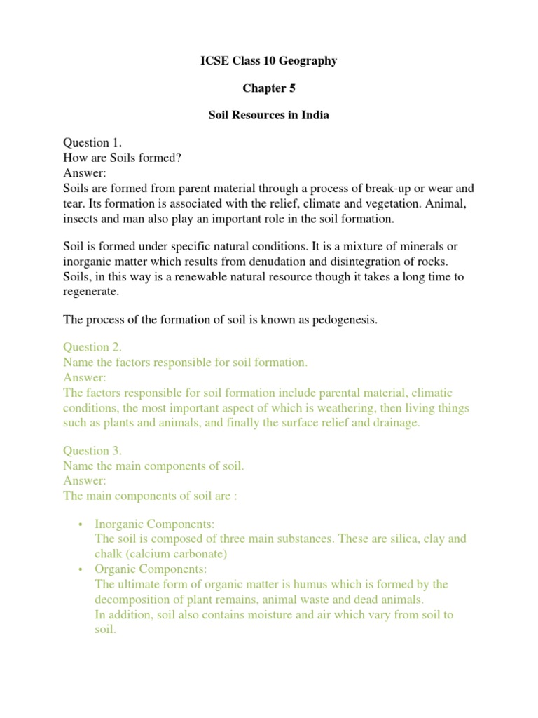 ICSE Class 10 Geography Notes | PDF | Soil | Forests