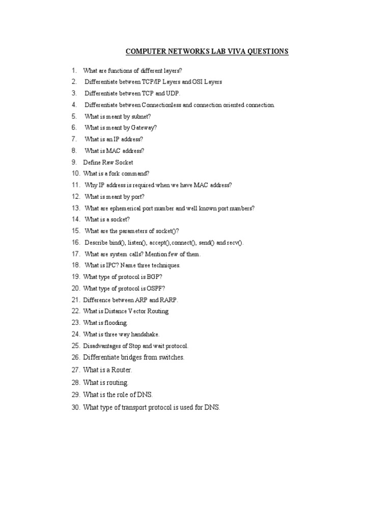Computer Networks Lab Viva Questions | PDF