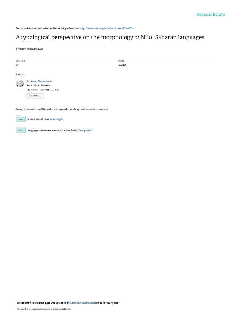 A Typological Perspective On The Morphology of Nilo-Saharan Languages ...