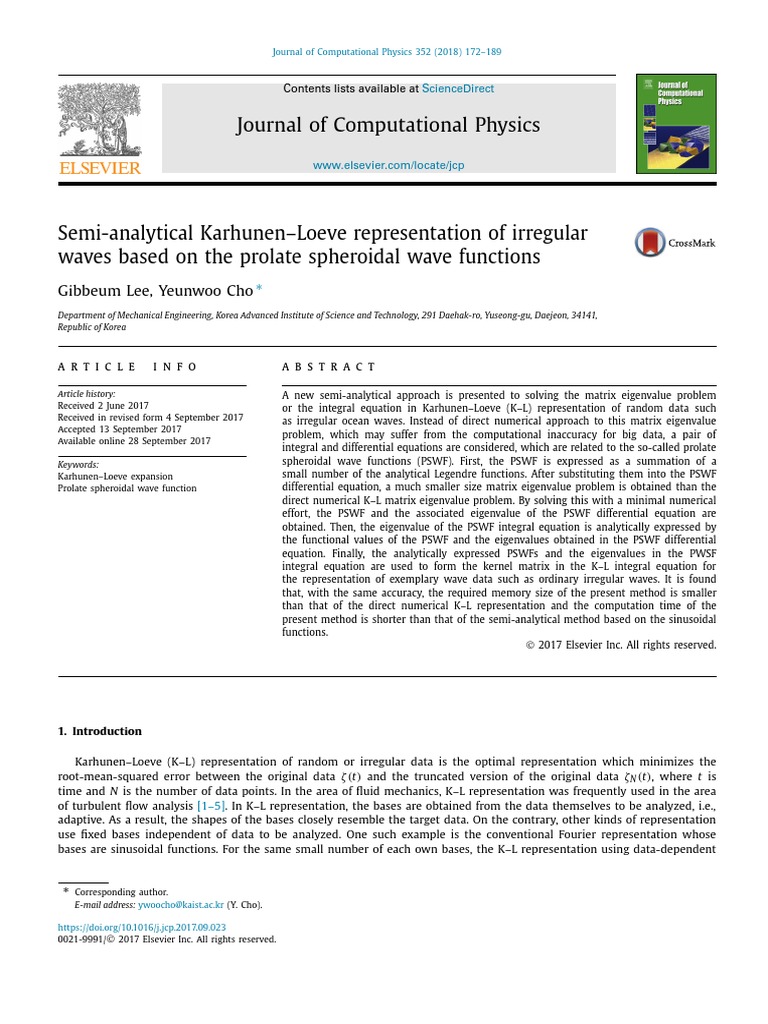 Semi-Analytical Karhunen-Loeve Representation of Irregular Waves Based On The Prolate Spheroidal ...