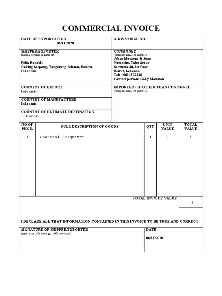 Contoh Commercial Invoice 01 | PDF