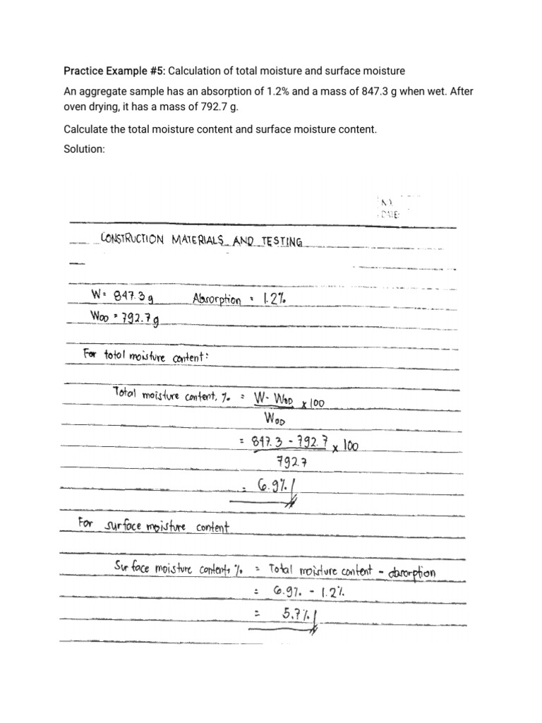 Calculation of Total and Surface Moisture Contents | PDF