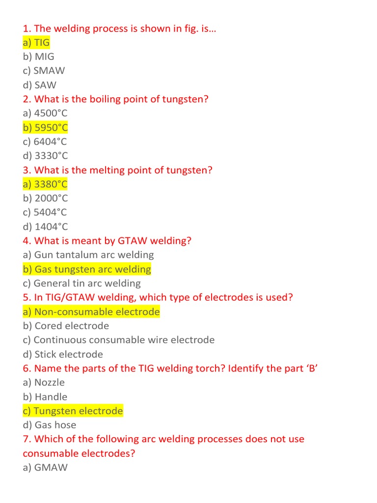 GTAW & TIG Welding Question Bank | PDF | Construction | Welding