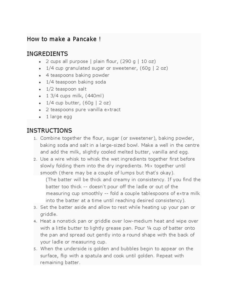 How To Make A Pancake (English) | PDF | Cooking, Food & Wine