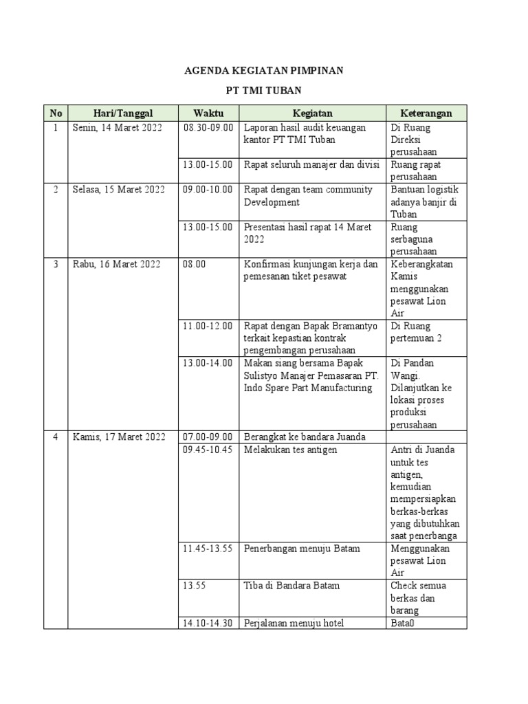 Agenda Kegiatan Pimpinan | PDF