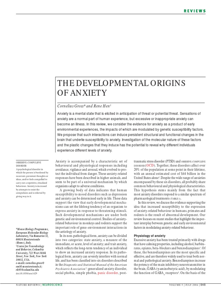The Developmental Origins of Anxiety: Cornelius Gross and Rene Hen ...