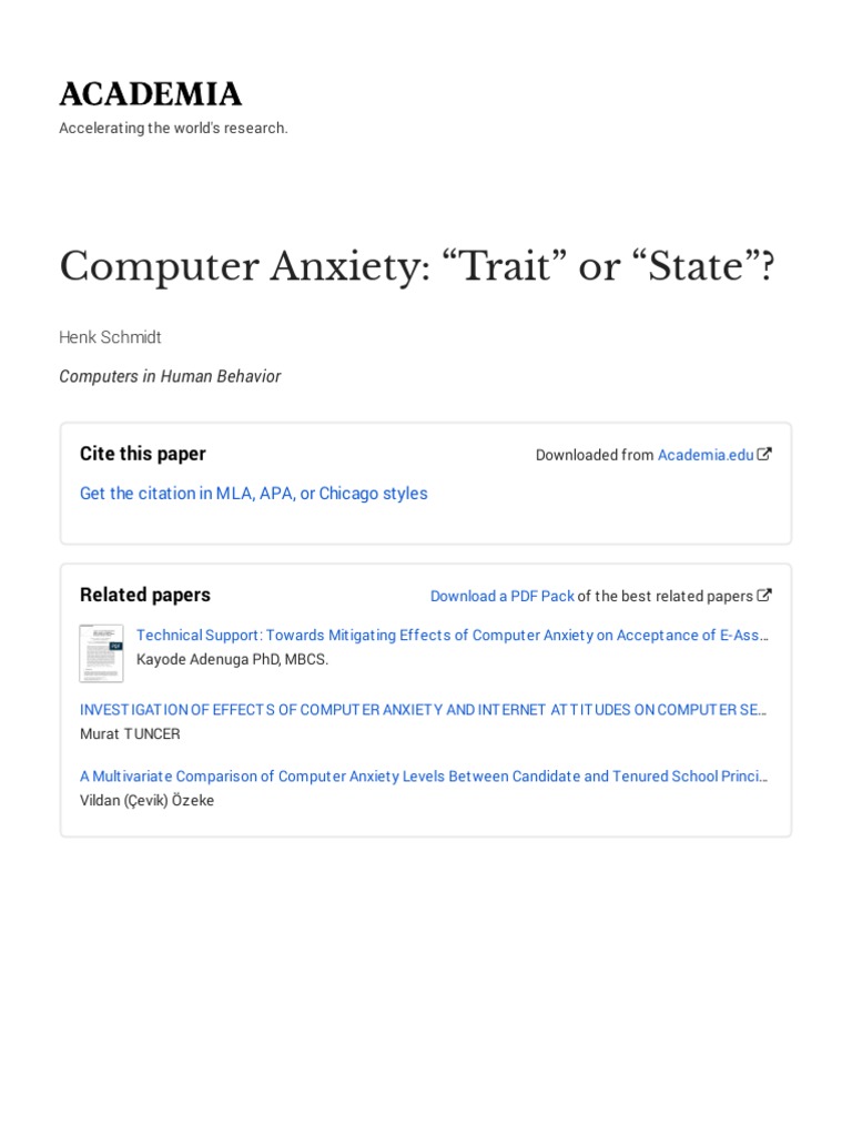 Exploring the Nature of Computer Anxiety: Is It a Stable Personality ...