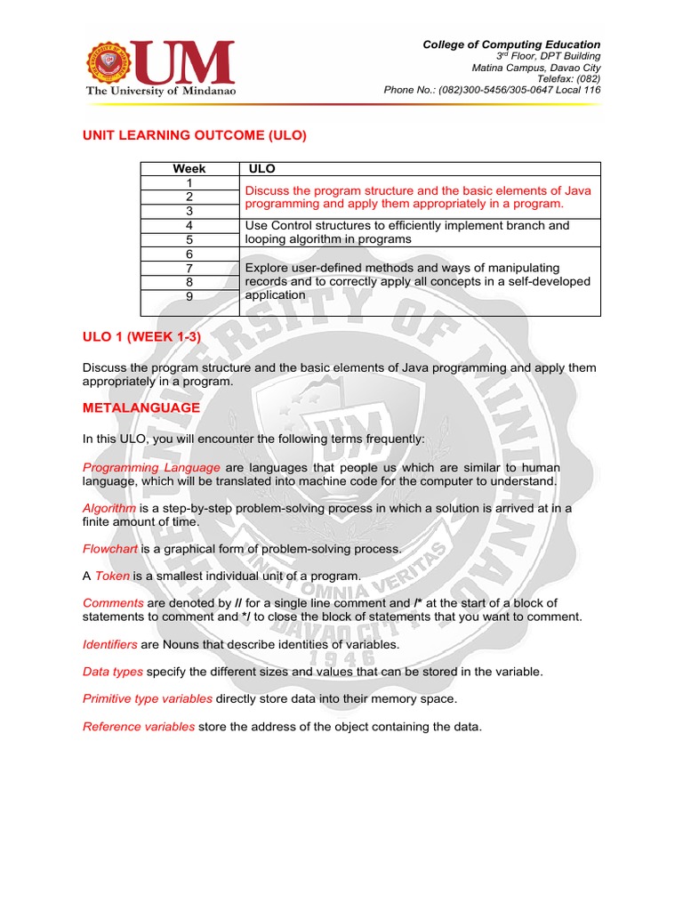 Unit Learning Outcome (Ulo) | PDF | Computer Programming | Algorithms
