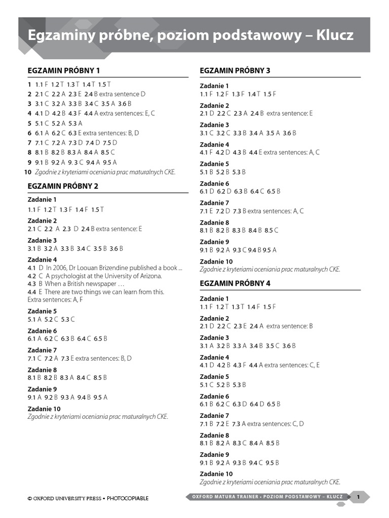 Oxford Matura Trainer Exam Keys | PDF