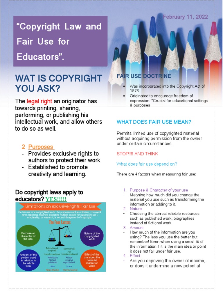 Copyright Law and Fair Use For Educators Newsletter | PDF | Fair Use ...