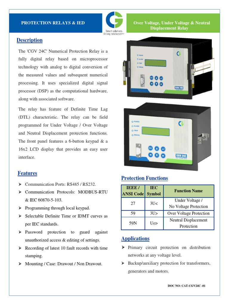 Catalogue-CGV-24C-UV-OV Relay-CAT-CGV24C-01 | PDF | Relay | Power Supply