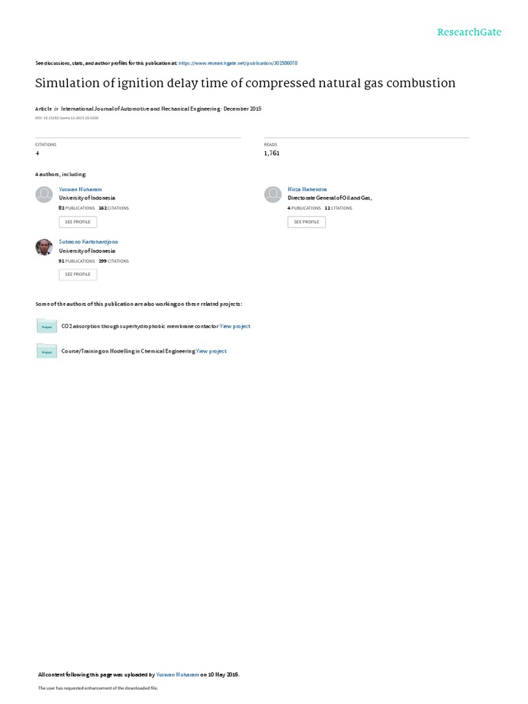 Simulation of Ignition Delay Time of Compressed Natural Gas Combustion ...