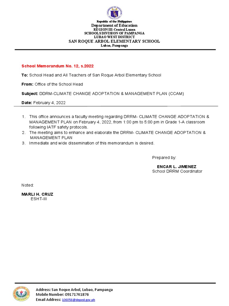 DRRM School Memo and Letter of Invitation | PDF