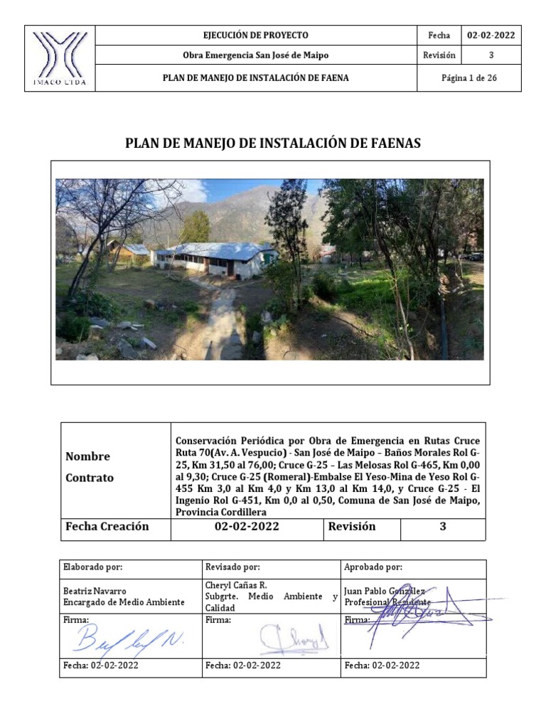 Plan de Manejo Instalacion de Faenas - Rev3 | Descargar gratis PDF | Residuos | Vertedero