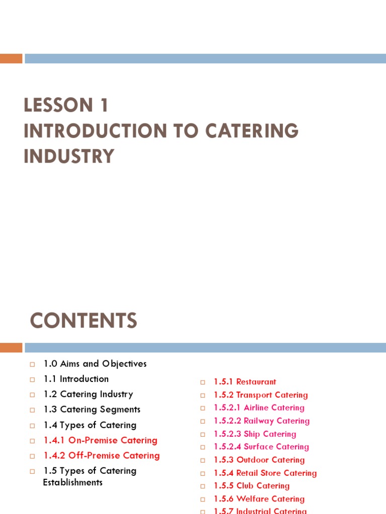 Lesson 1 Introduction To Catering Industry | PDF | Foods | Hygiene