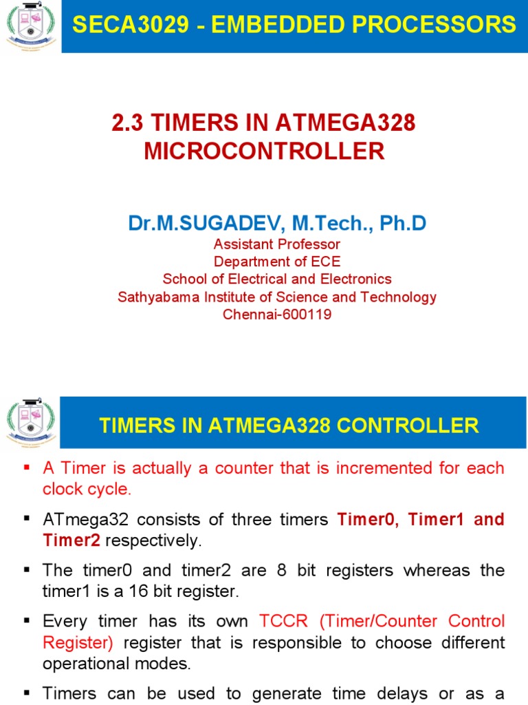 SECA3019 - Embedded Processors Lecture 2.3 Timers in ATMEGA328 | PDF | Timer | Electrical ...