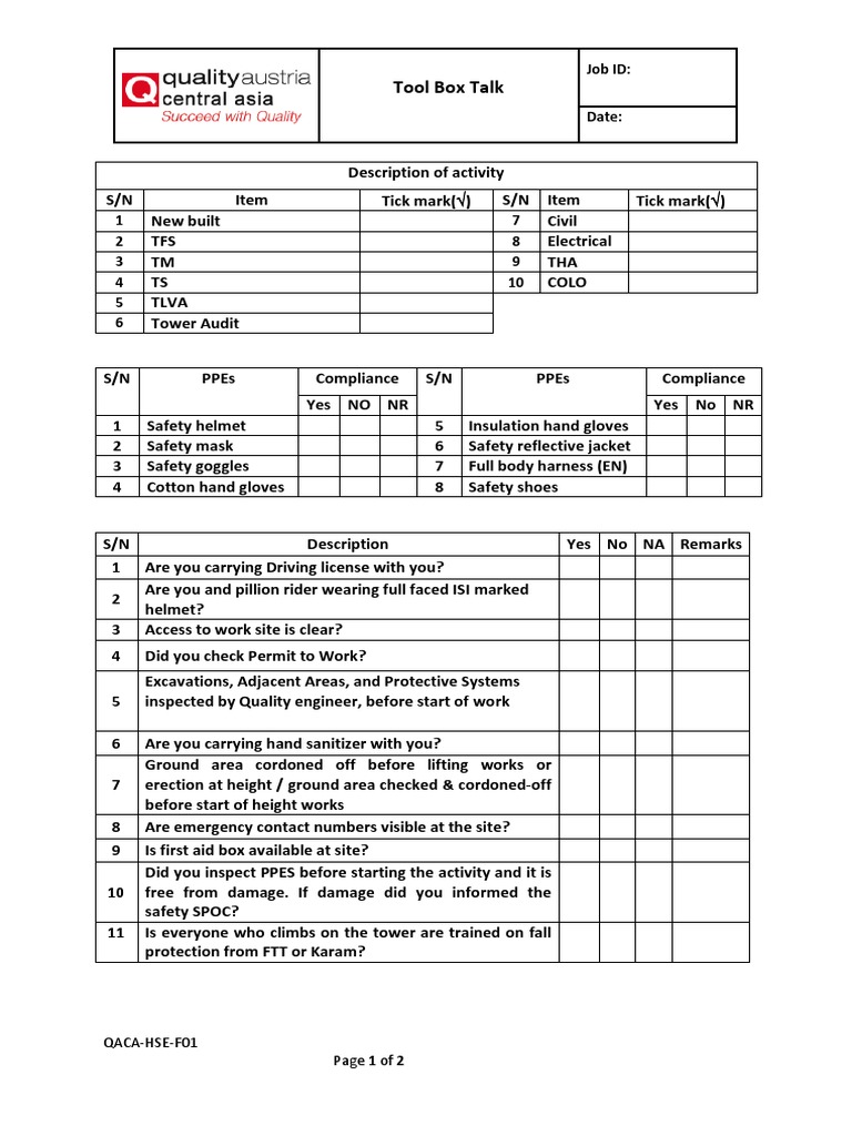 Tool Box Talk-1 | PDF | Personal Protective Equipment | Occupational ...