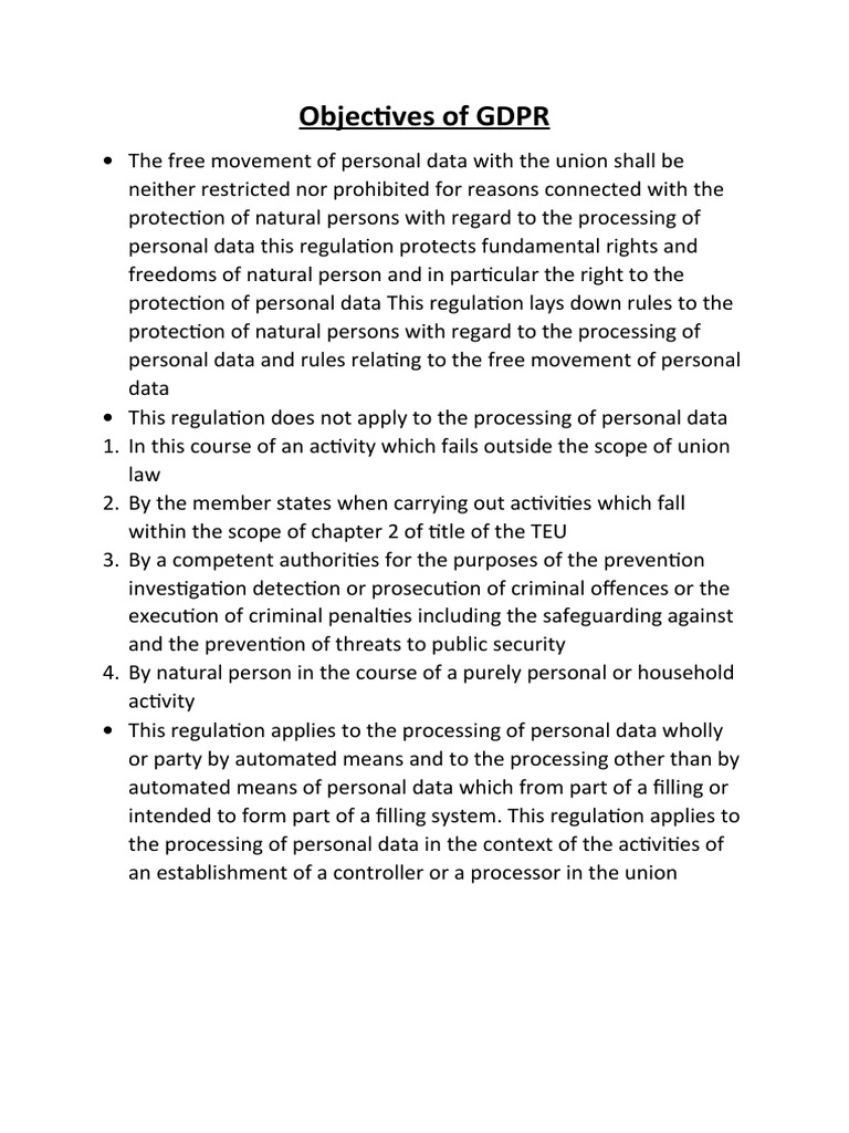 Objectives of GDPR | PDF
