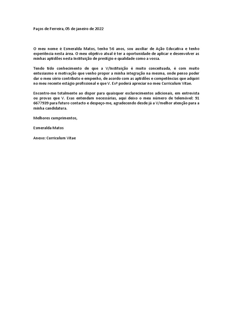 Carta de Candidatura Espontanea 1 | PDF