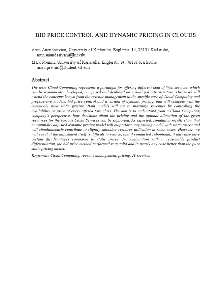 Bid Price Control and Dynamic Pricing in Clouds | PDF | Cloud Computing ...