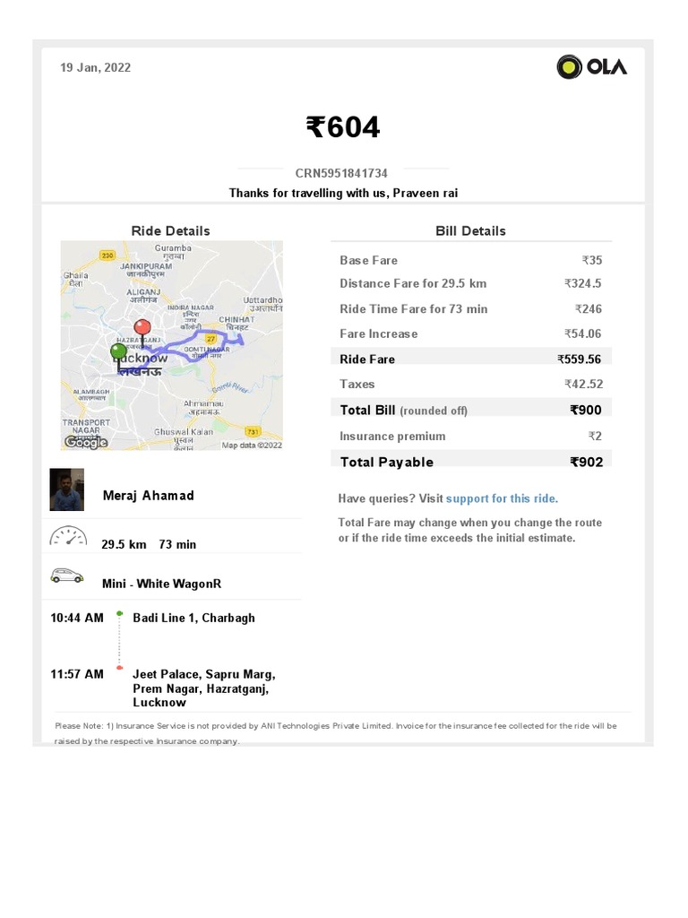 Ola Ride Invoice for January 2022 | PDF | Invoice | Economies