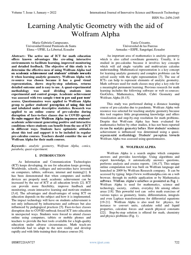 Learning Analytic Geometry With The Aid of Wolfram Alpha | PDF | Educational Technology | P Value