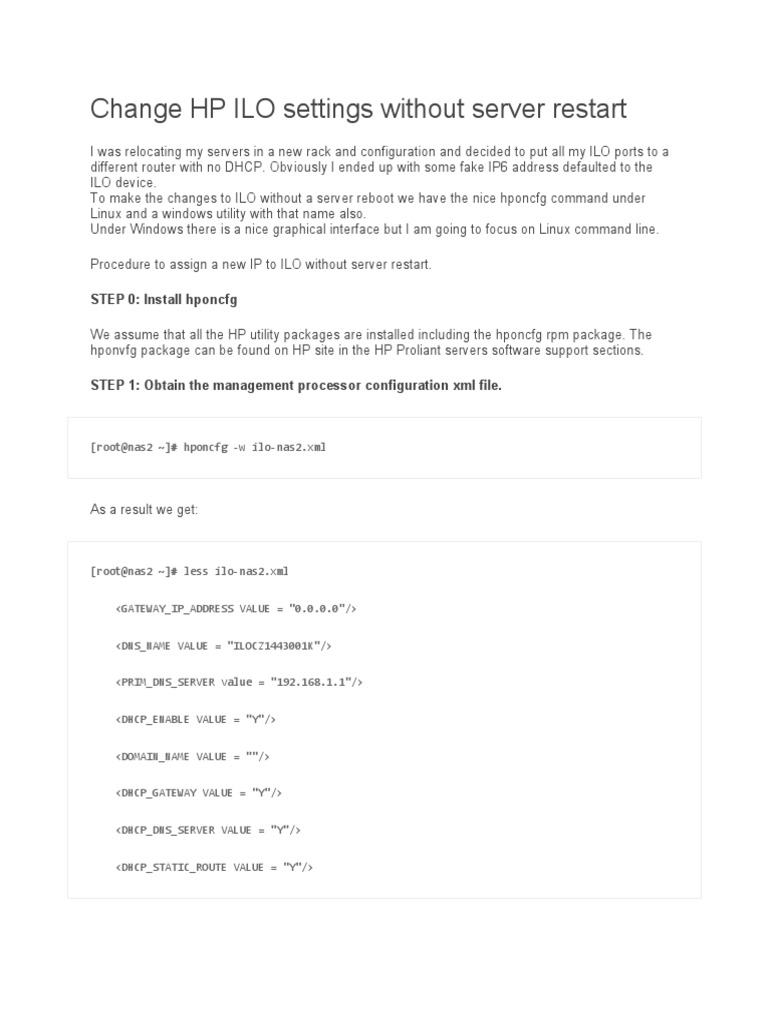 Change HP ILO Settings Without Server Restart | PDF | Ip Address ...