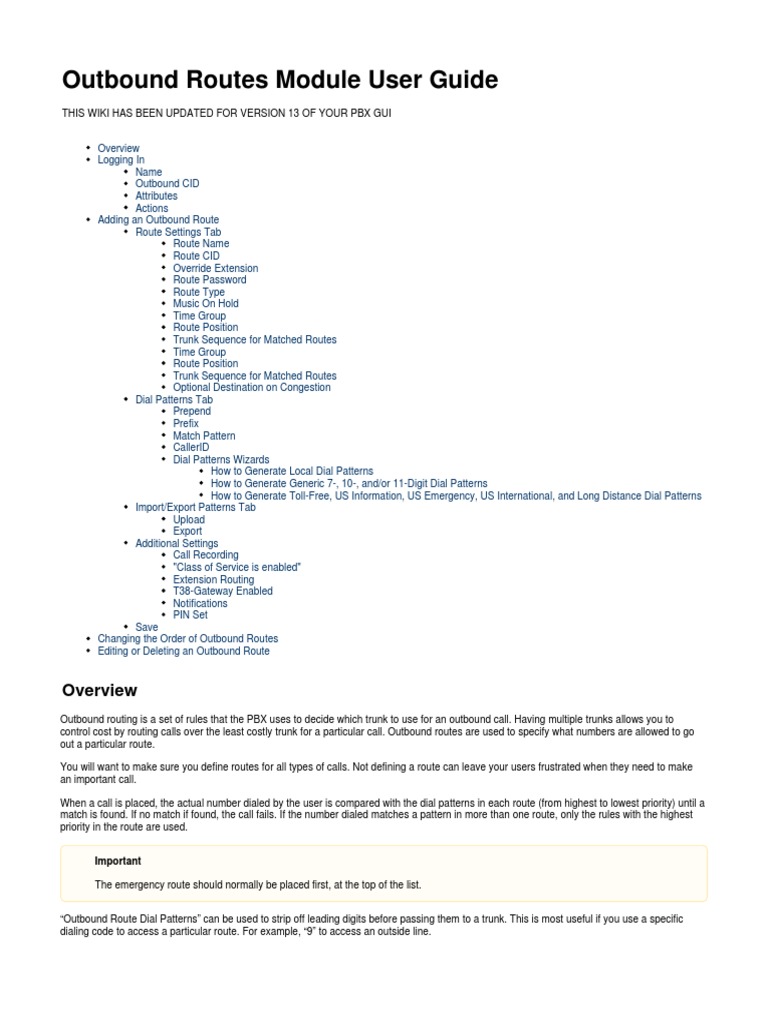 Outbound Routes Module User Guide: Important | PDF | Telephone ...