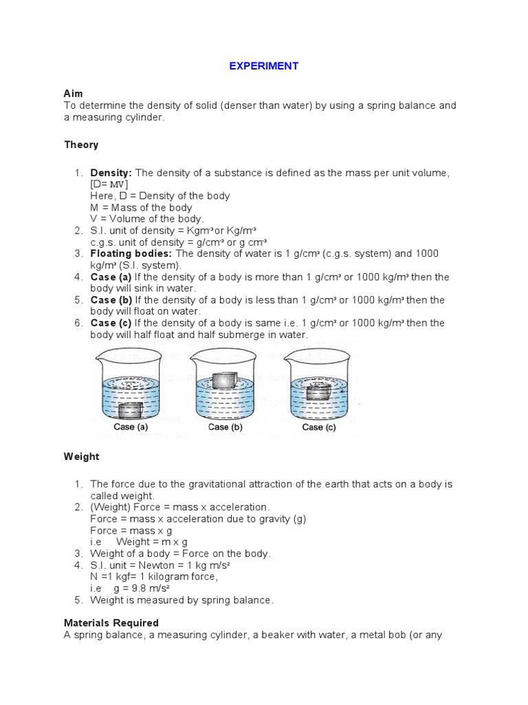 Experiment | PDF | Density | Weight