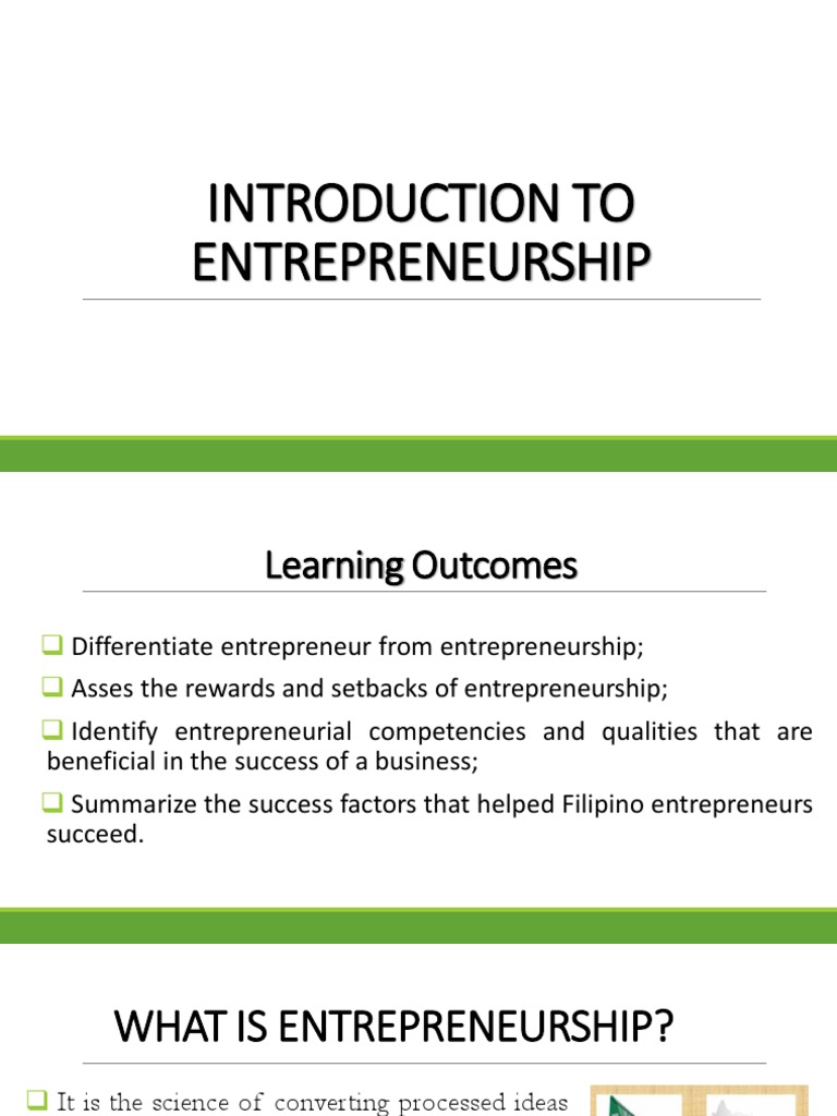 Introduction to Entrepreneurship Overview | PDF | Entrepreneurship | Goal
