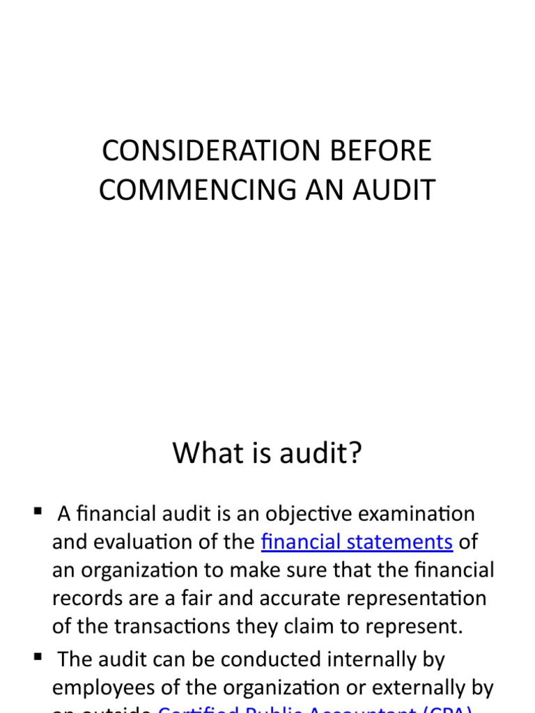 Consideration Before Commencing An Audit | PDF | Audit | Financial Audit