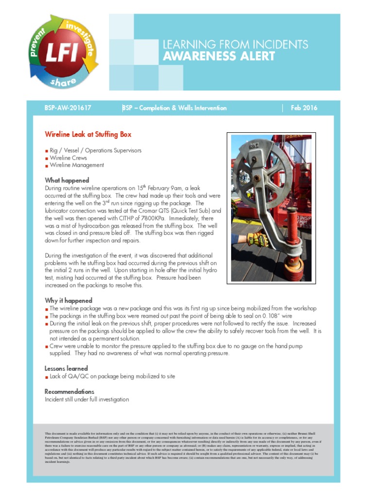 BSP-AW-201617 - Wireline Leak at Stuffing Box | PDF | Leak